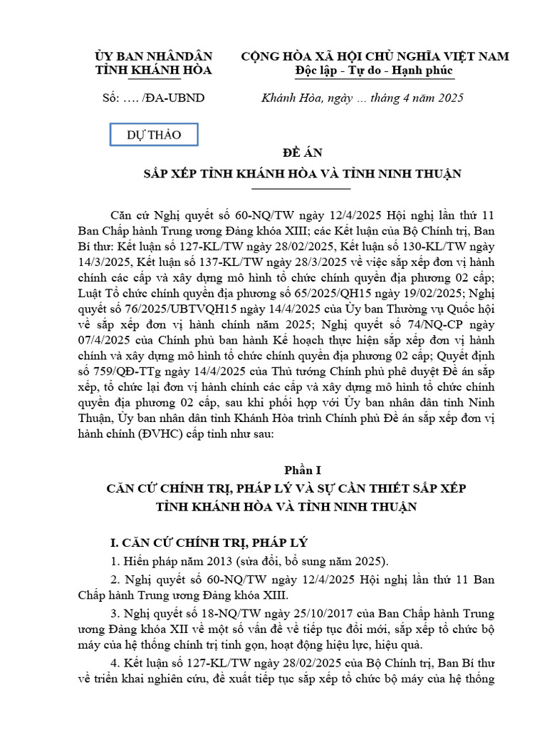 3._dự Thảo de an Sap Xep Tinh Ninh Thuan-khánh Hòa - 20.4 Vuong-7h22 | PDF