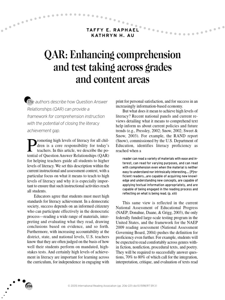 QAR Enhancing Comprehension and Test Taking Across Grades and Content ...