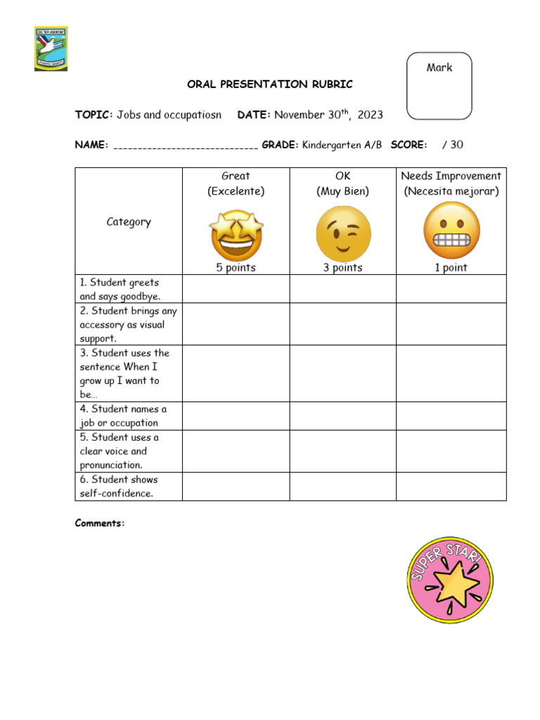 Oral Presentation Rubric Kindergarten | PDF