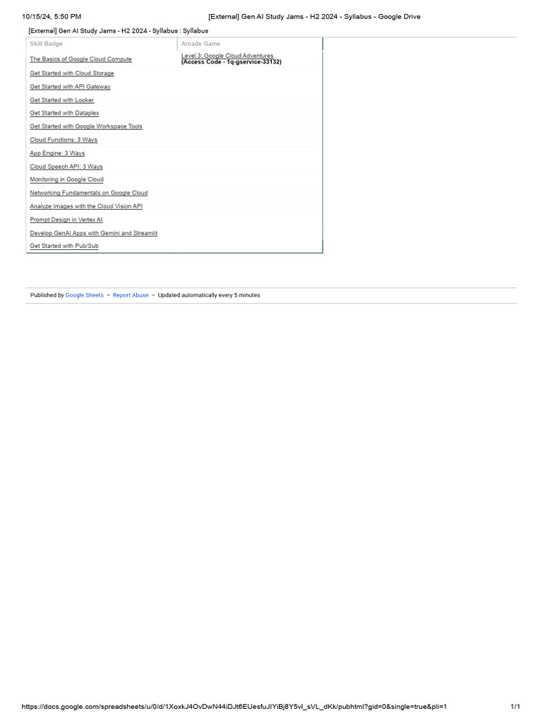 Gen AI Study Jams Syllabus H2 2024 | PDF