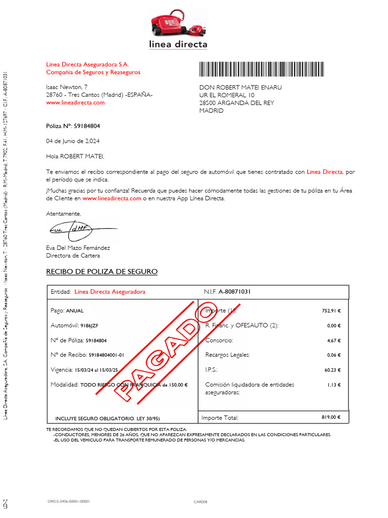 Duplicado de Recibo | PDF | Seguro | Póliza de seguros