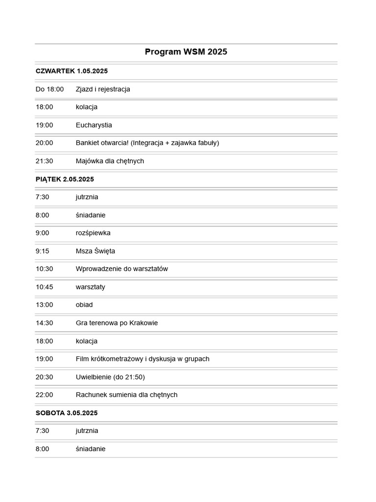 WSM 2025 - Harmonogram | PDF