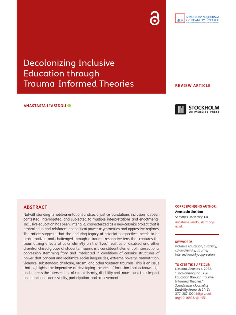 Decolonizing Inclusive Education Through Trauma Informed Theories | PDF ...