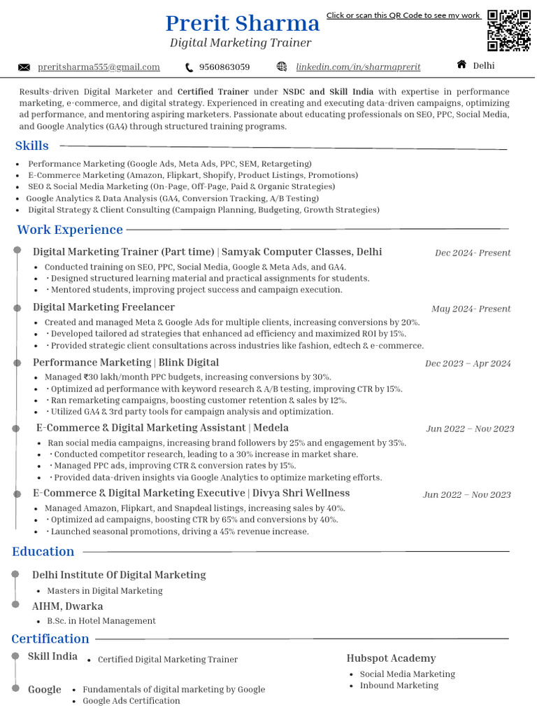 Digital Marketing Trainer Prerit Resume | PDF | Digital Marketing | Analytics