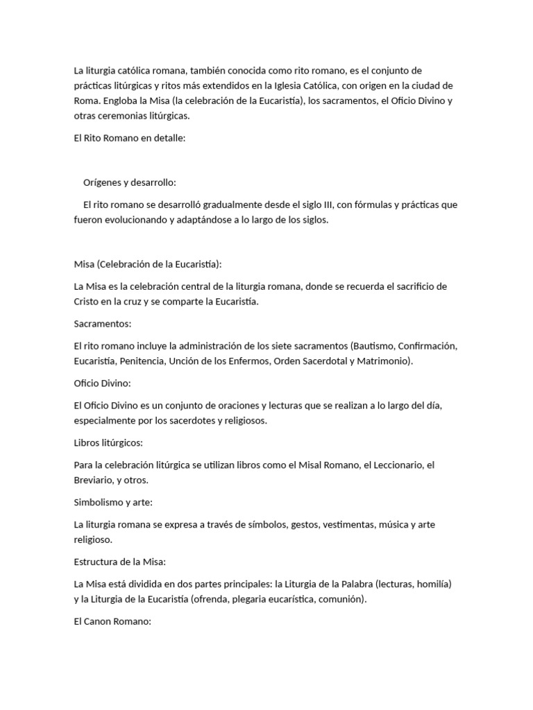 La Liturgia Católica Romana: Esencia y Prácticas | PDF | eucaristía ...