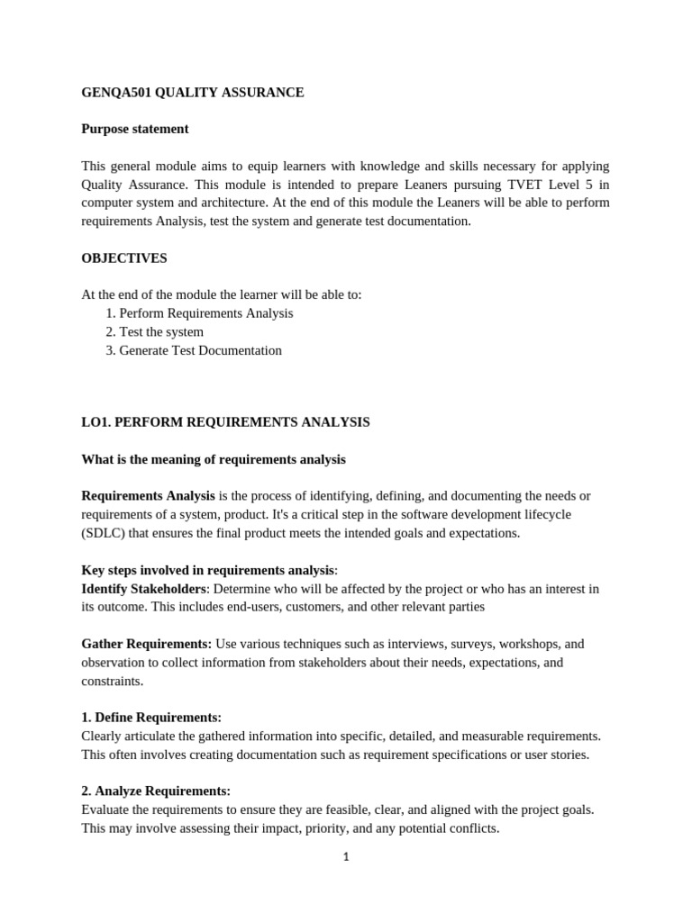 GENQA501 Quality Assurance Notes 2024-2025 | PDF | Software Testing ...