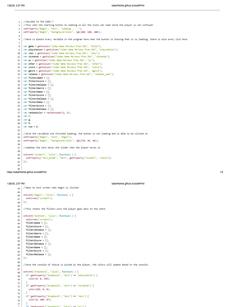 Bakerfranke - Github.io Codeprint | PDF | Video Games | Home Video Game Consoles