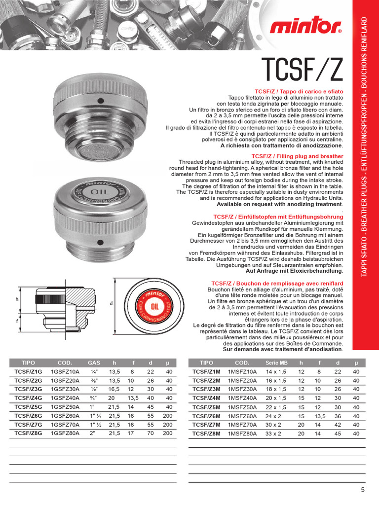 Bouchon réniflard de réduction TCSF-Z | PDF