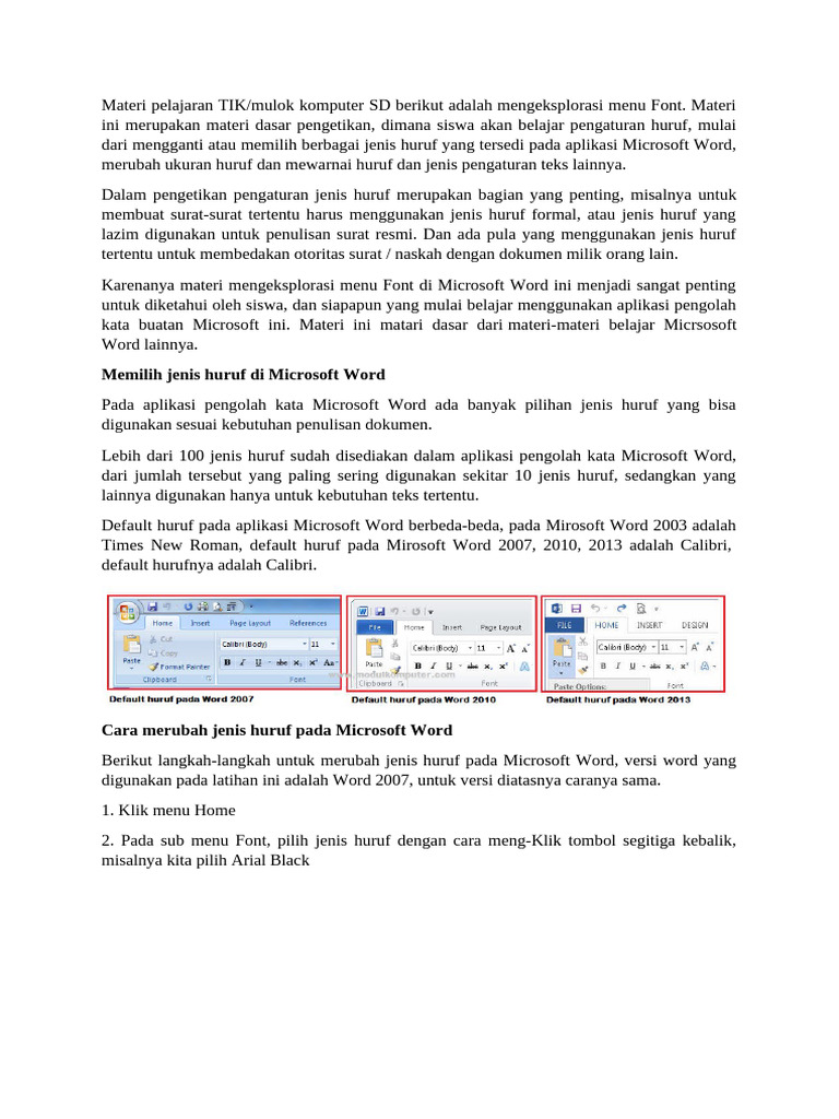 Mengubah Jenis dan Ukuran Font di Word | PDF