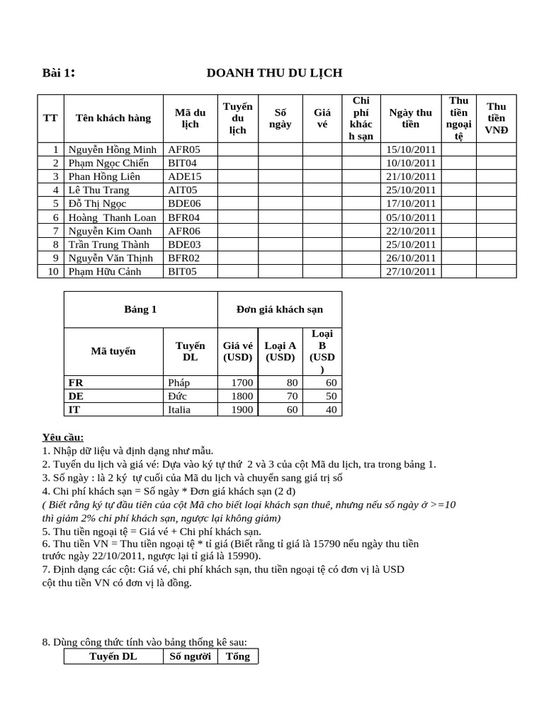Bai TH Excel Thuc Hanh Ve Ham CSDL - Final | PDF