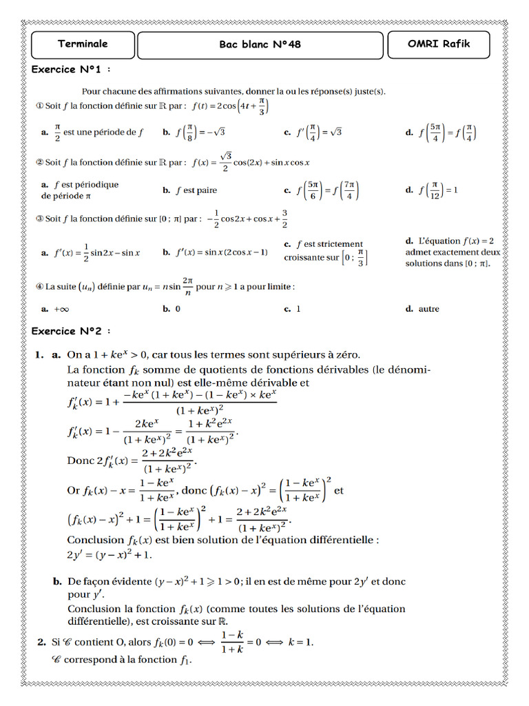 Bac Blanc N°48 Correction | PDF