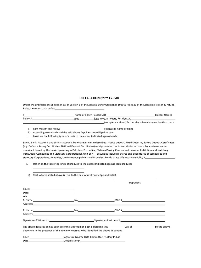 Declaration Zakat (Form CZ - 50) | PDF