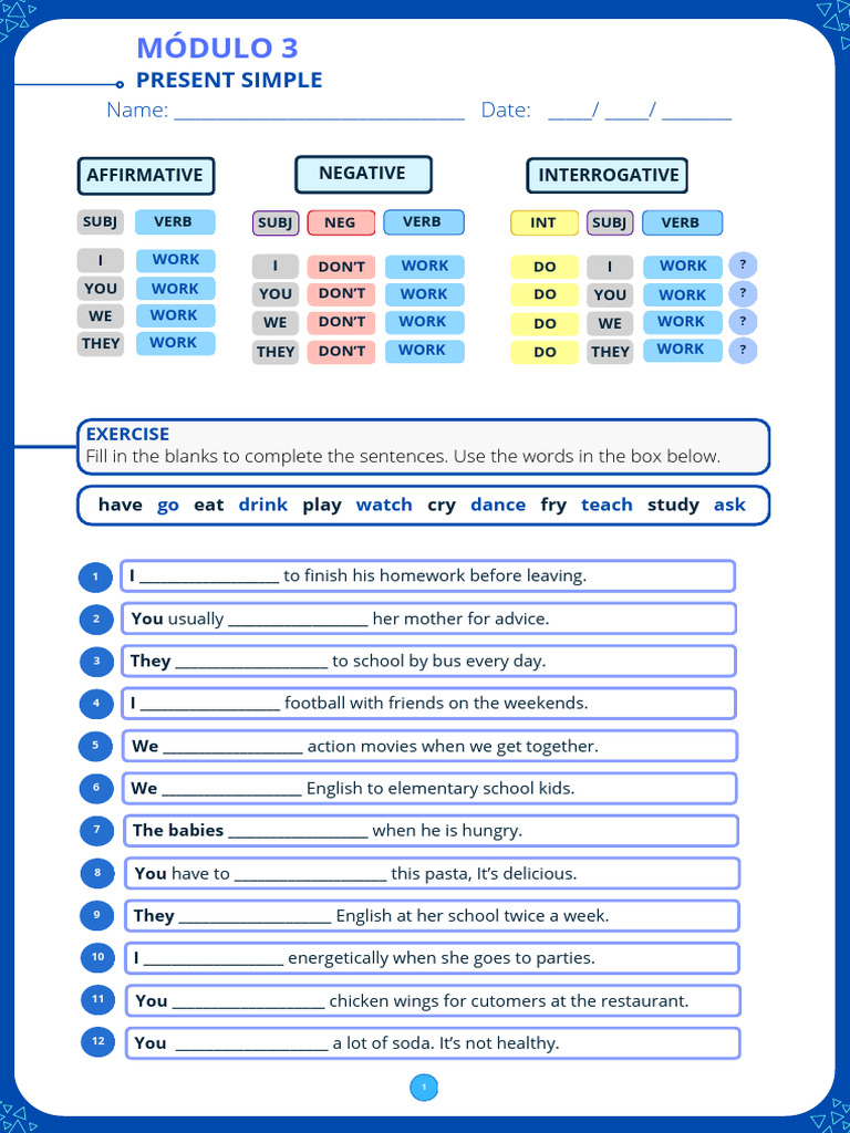 Cópia de Exercícios - Present Simple1 | PDF | Languages | Foreign Language Studies