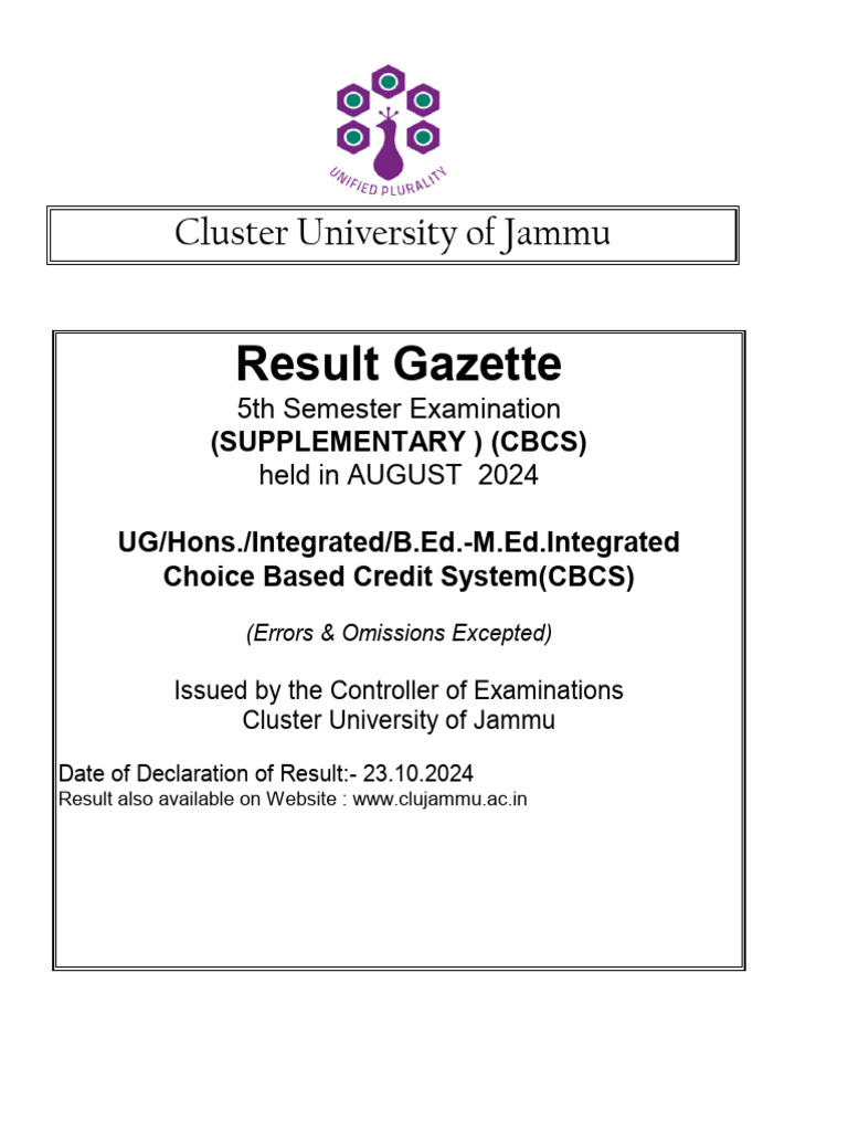 Final Guz 5TH Suppl Exam24 CBCS | PDF | Bachelor Of Science | Course Credit