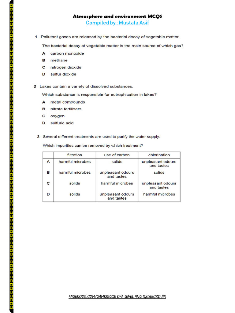 Atmosphere and Environment MCQS | PDF