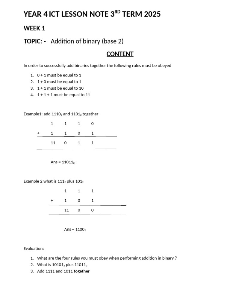 Y4 - Ict Lesson Notes 3RD Term 2025 | PDF | Booting | Boolean Data Type