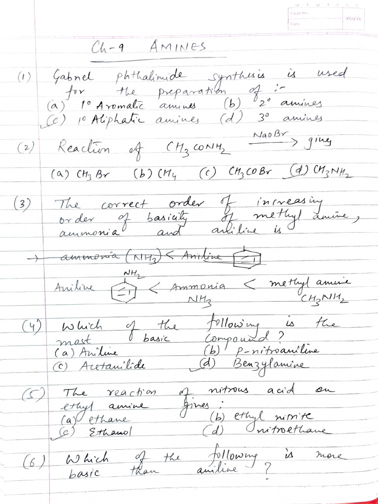 Notes of class XII amine | PDF | Chemistry | Organic Chemistry