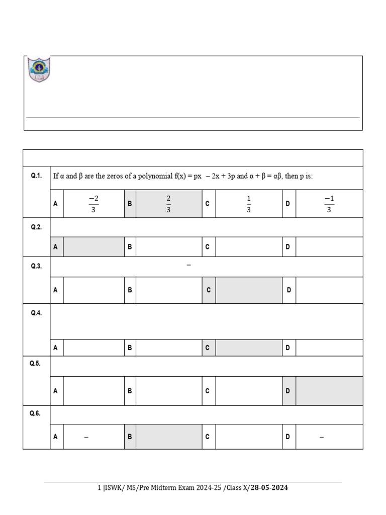 410496-CL10 PMT Math MS 2024-2xjd5 | PDF | Polynomial | Zero Of A Function