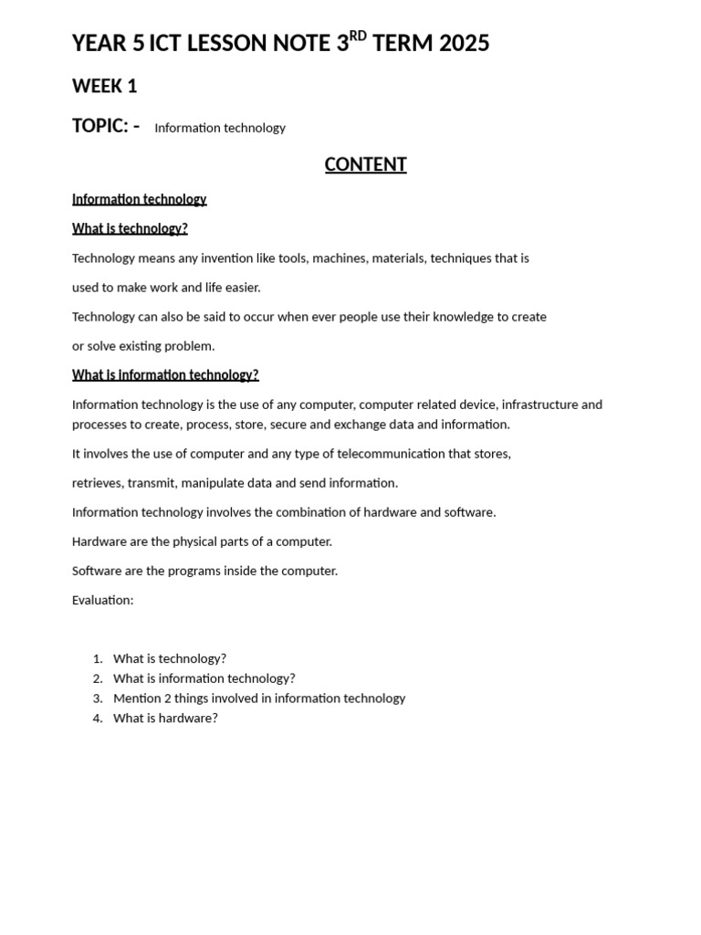 Y5 - Ict Lesson Notes 3RD Term 2025 | PDF | Icon (Computing ...