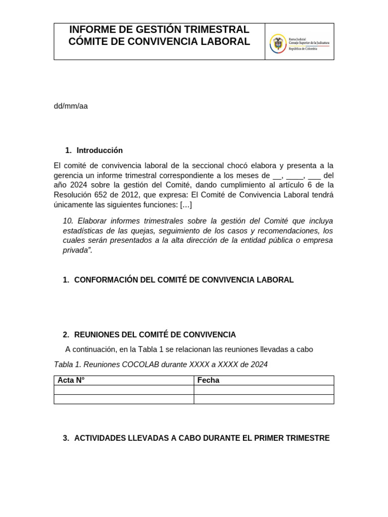 Formato de Informe Trimestral Cocolab | PDF