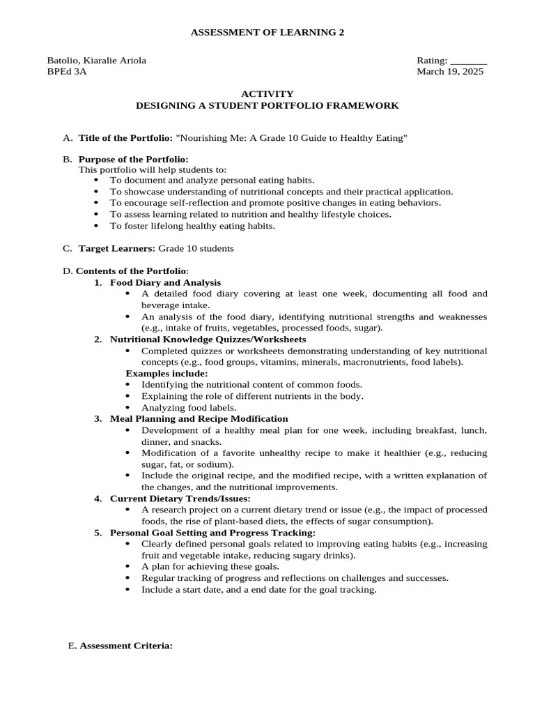 Portfolio-Eating Habits (Health) | PDF | Healthy Diet | Nutrition