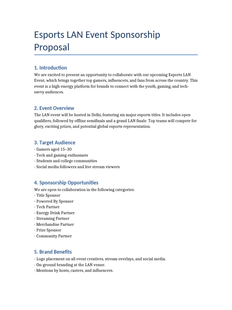 Esports LAN Event Sponsorship Proposal | PDF