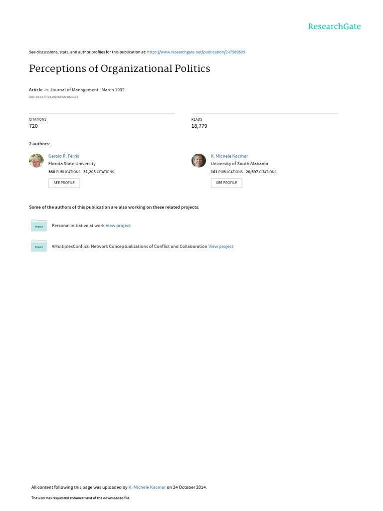 Perceptions of Organizational Politics | PDF