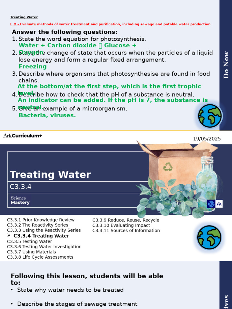 Treating Water Science PPT Chemistry | PDF | Sewage Treatment | Water