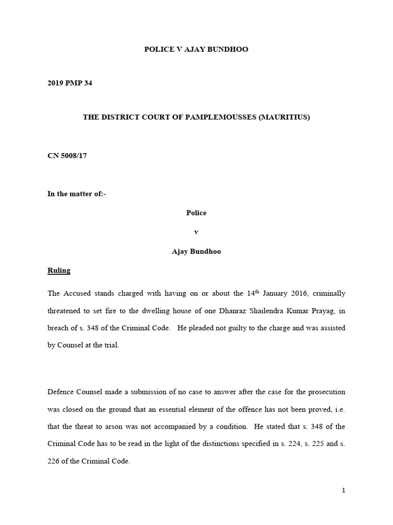 1 Police V Ajay Bundhoo | PDF | Burden Of Proof (Law) | Evidence (Law)