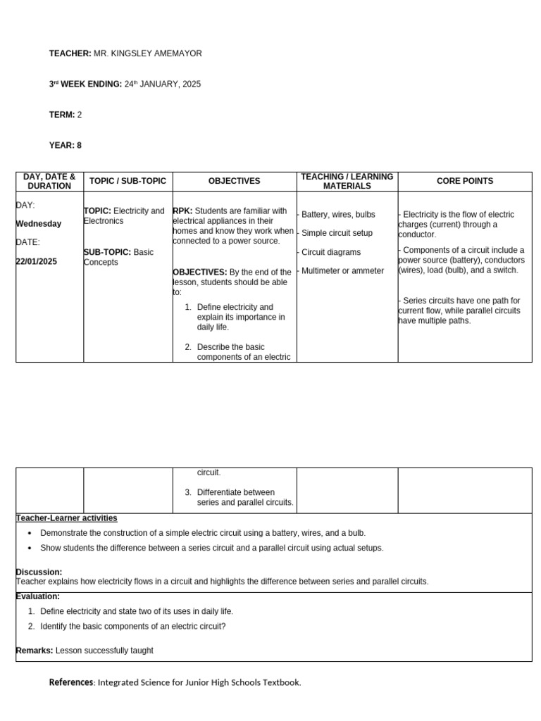 Lesson 5.sci.b8.wk3.t2.25 | PDF | Series And Parallel Circuits | Electricity