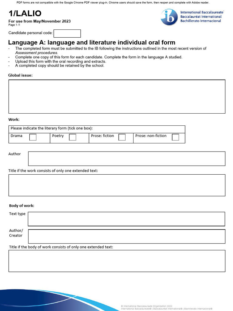 IB Lang - Lit IO Required Form - 20230916-1632 | PDF