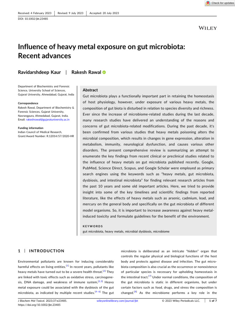 J Biochem Molecular Tox - 2023 - Kaur - Influence of Heavy Metal ...