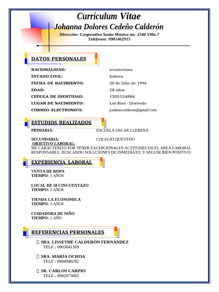 Currículum Vitae JOHANNA CEDEÑO | PDF