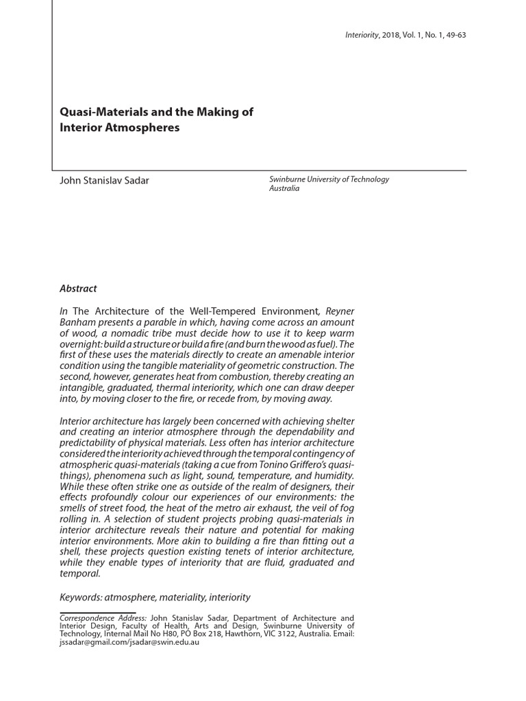 Quasi Materials and The Making of Interi | PDF | Perception | Space