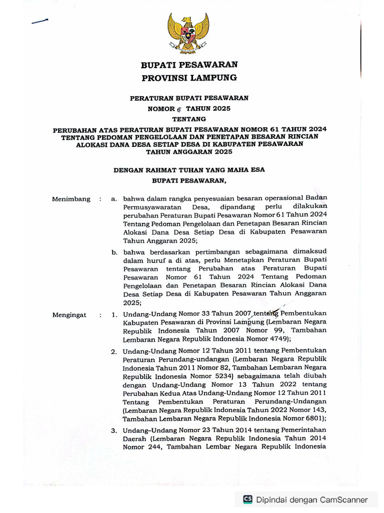 Perbup Nomor 6 Tahun 2025 | PDF