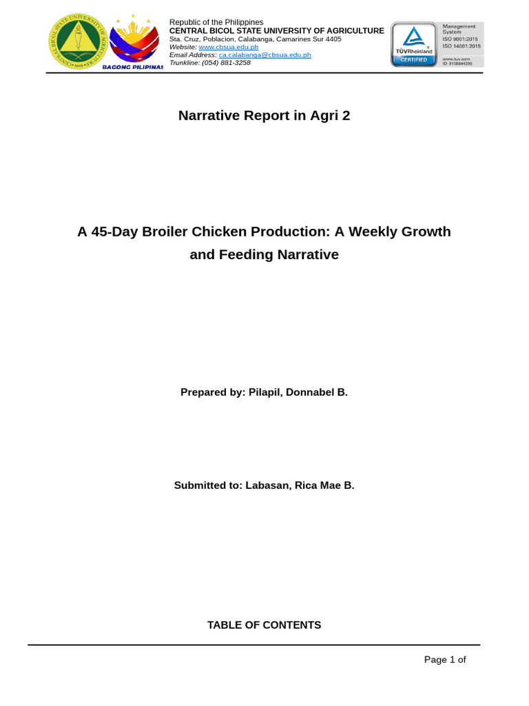 Template and Guidelines For Narrative Report in Agri 2 Pilapil | PDF | Broiler | Poultry Farming