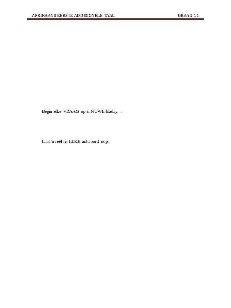 Graad 11 Maart Kontrole Toets & Memo | PDF