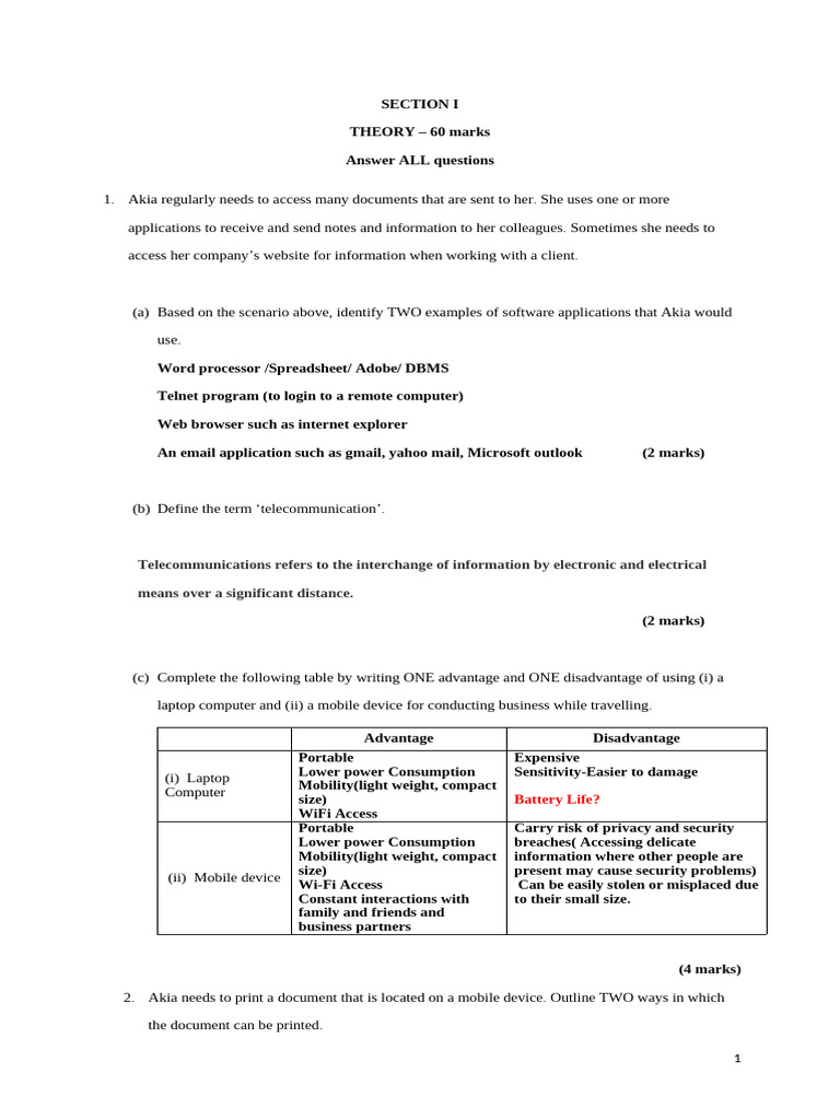CSEC Mock Exam Paper 2 Solutions | PDF | Laptop | Computer Keyboard