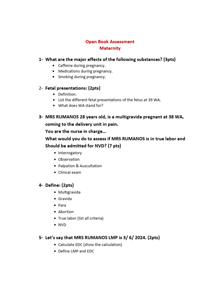 Open Book Exam 2025 Maternity PDF | PDF