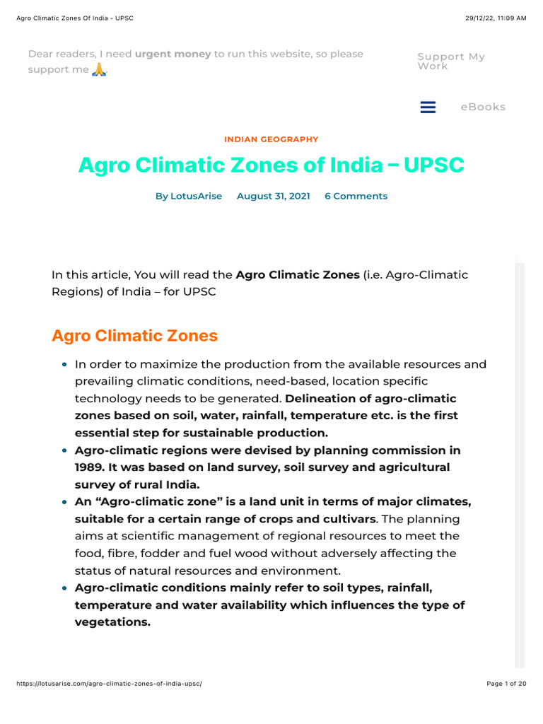 Agro Climatic Zones of India for UPSC | PDF | Agriculture | Crops