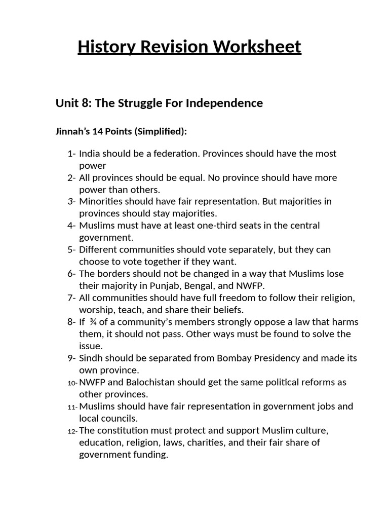 History Revision Worksheet | PDF | Partition Of India | British Raj