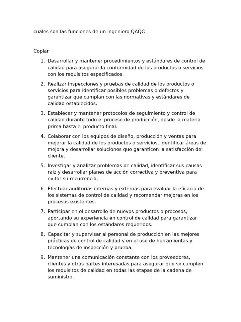 Funciones de Un Ingeniero QAQC | PDF
