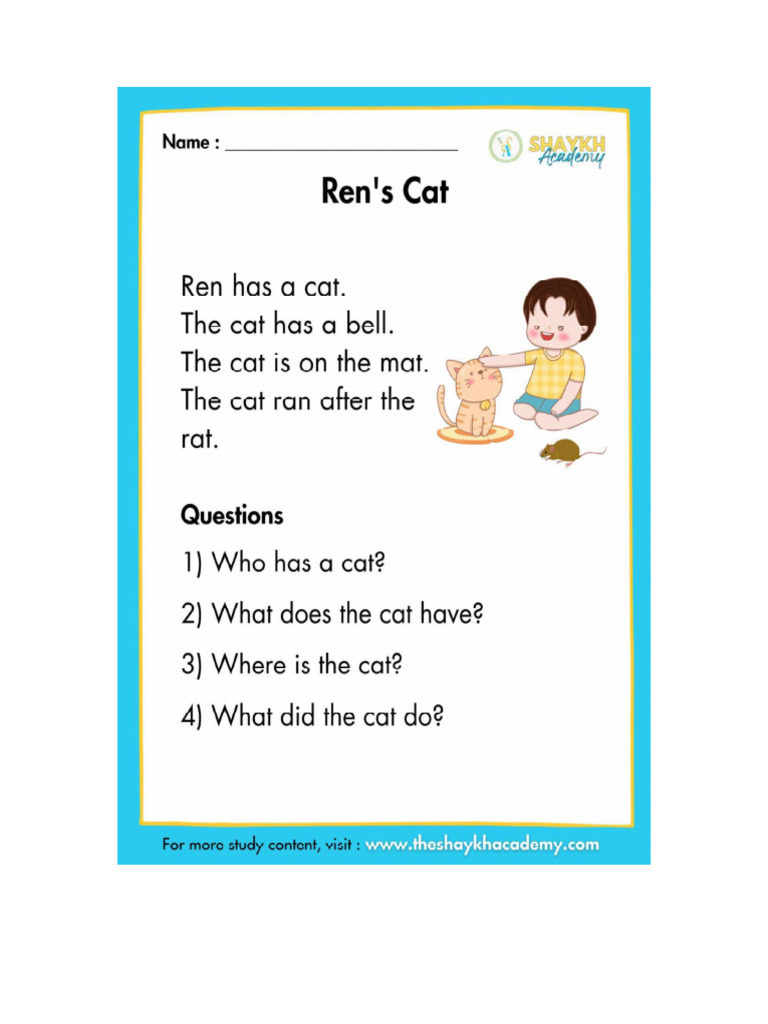 Beginner Reading Comprehension Ren's Cat | PDF