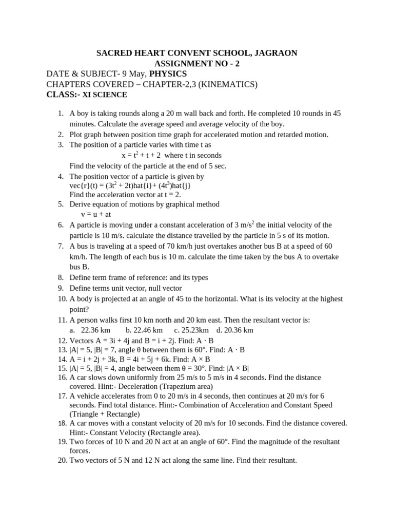 Xi Physics Assignment 2 | PDF | Acceleration | Velocity