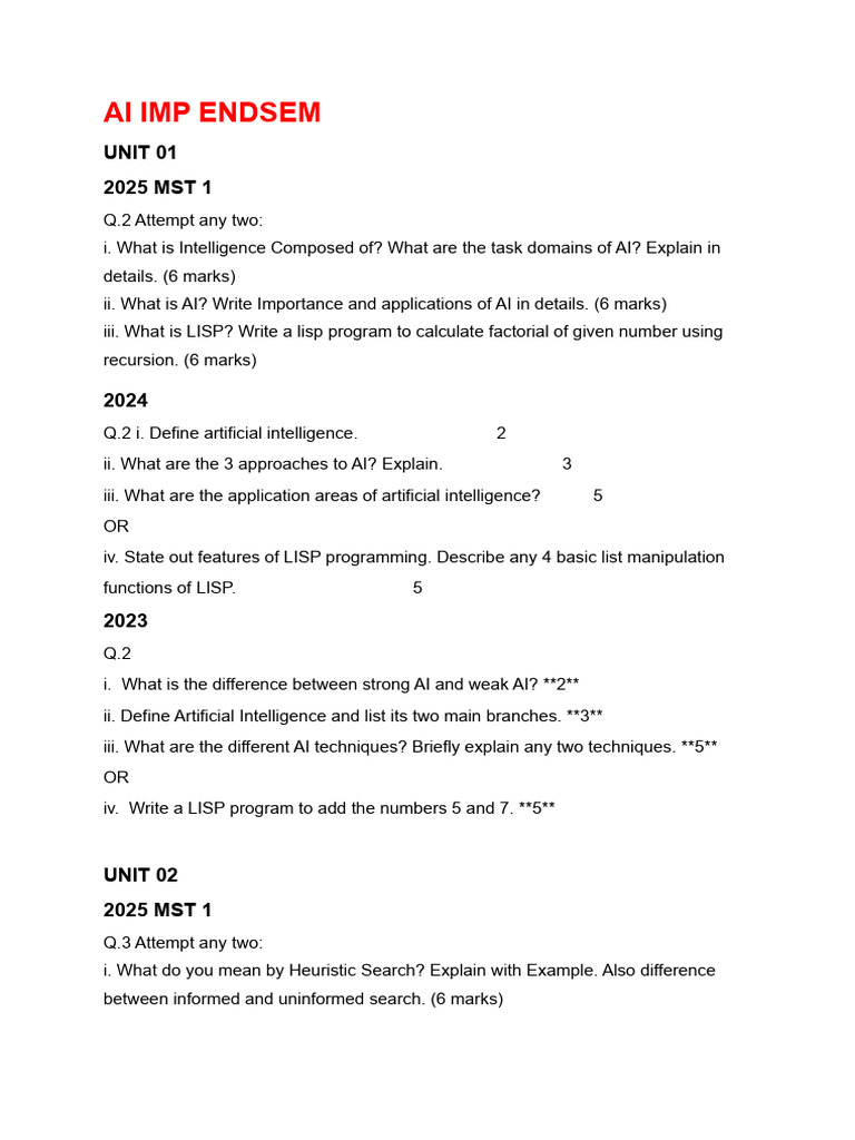 AI ALL Units Every IMP Question | PDF | Artificial Intelligence | Intelligence (AI) & Semantics