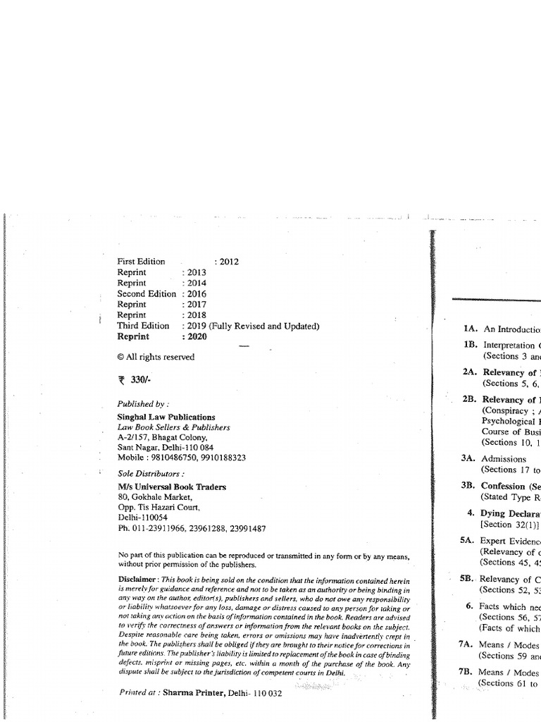 Singhal Law of Evidence | PDF