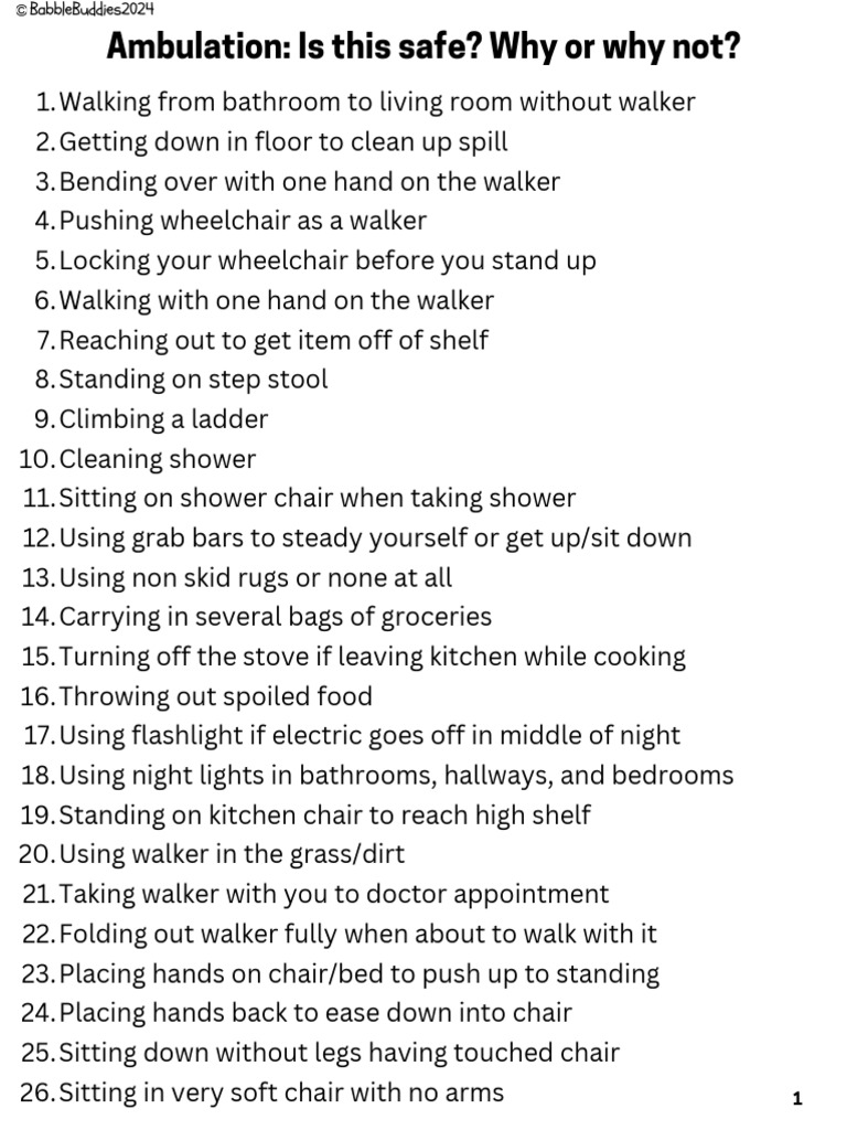 Ambulation: Is This Safe? Why or Why Not? | PDF | Wheelchair | Chair