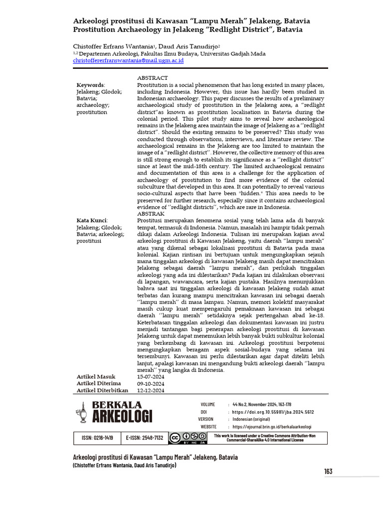 Arkeologi Prostitusi Di Kawasan "Lampu Merah" Jelakeng, Batavia Prostitution Archaeology in ...