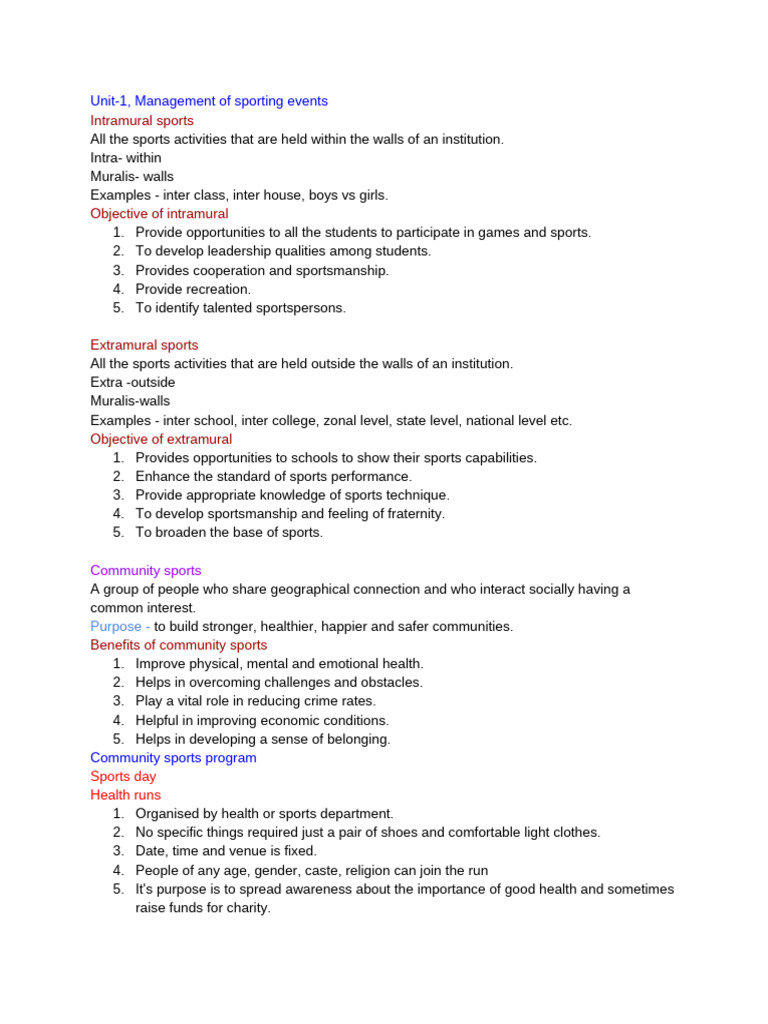 Management of Sports Events Overview | PDF