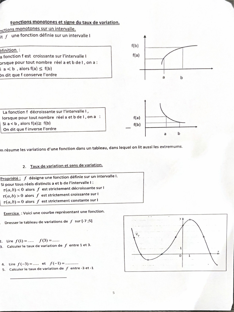 Fonctions monotones et signe du taux de variation. | PDF